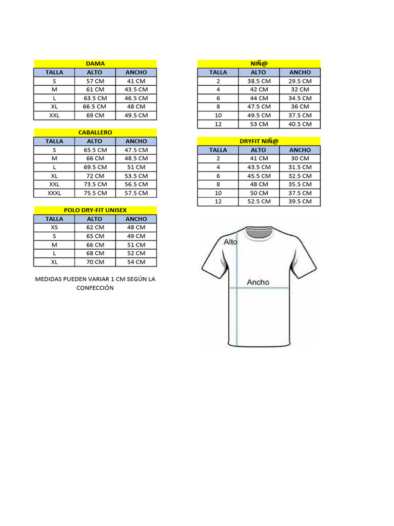 Medidas Camisas | PDF