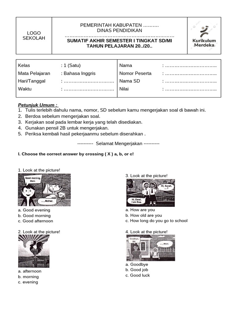 SAS Bahasa Inggris Kelas 1 SEM 1 | PDF | Euclidean Geometry | Elementary Geometry