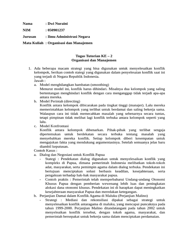 TUGAS TUTON 2 MATKUL ORGANISASI Dan MANAJEMEN | PDF