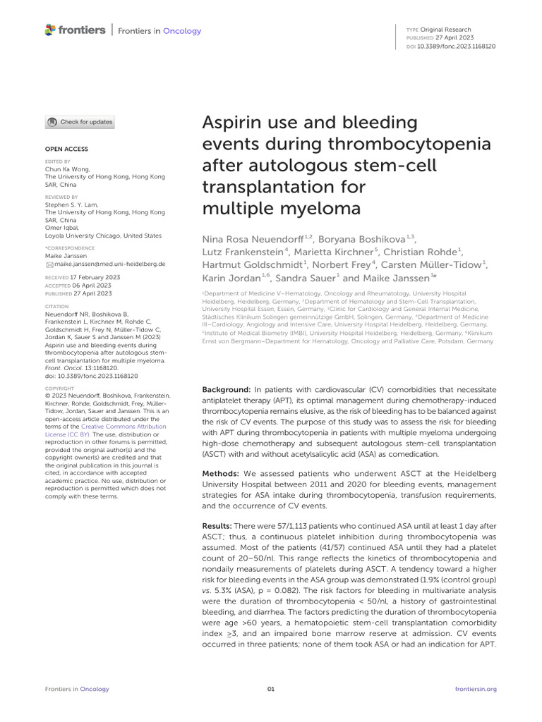 Aspirin Use and Bleeding Events During Thrombocytopenia After ...