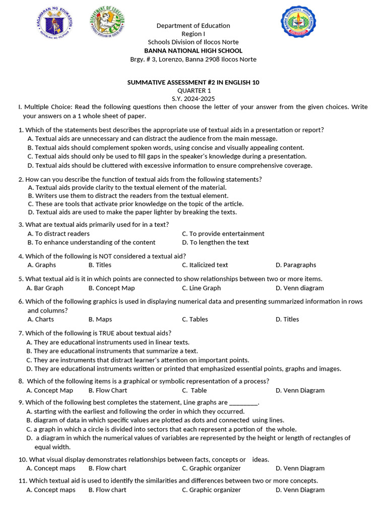 ENGLISH10 - Summative Test2 | PDF | Chart | Map