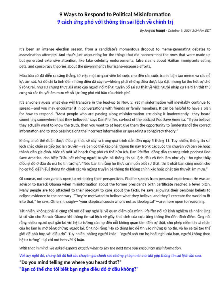 9 Ways to Respond to Political Misinformation | PDF