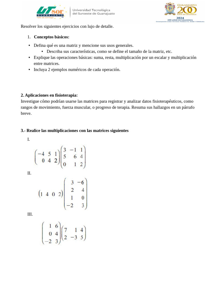Ejercicios de Matrices | PDF
