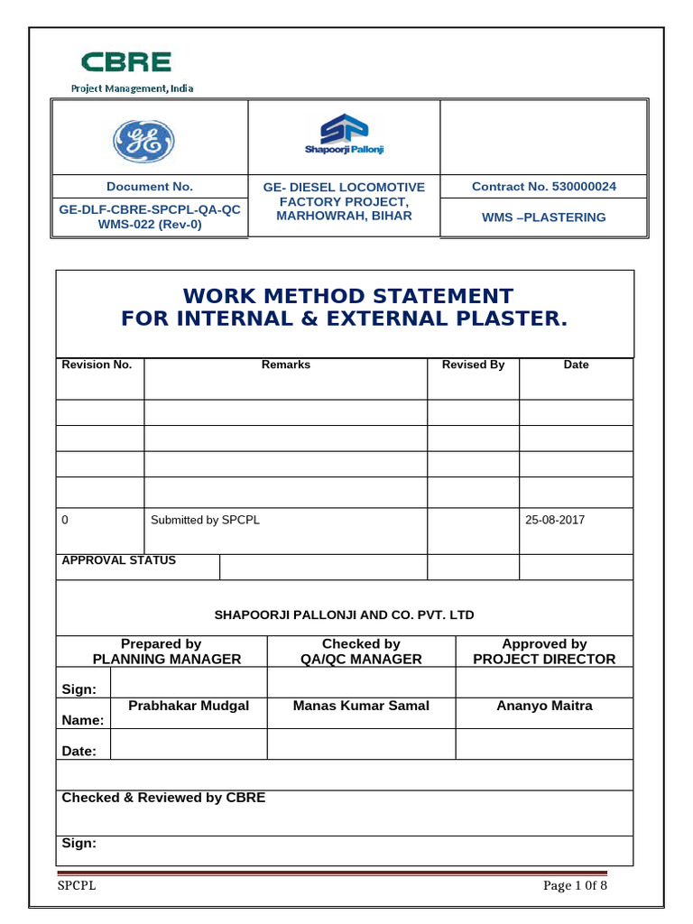 WMS for Plastering Work | PDF | Plaster | Materials