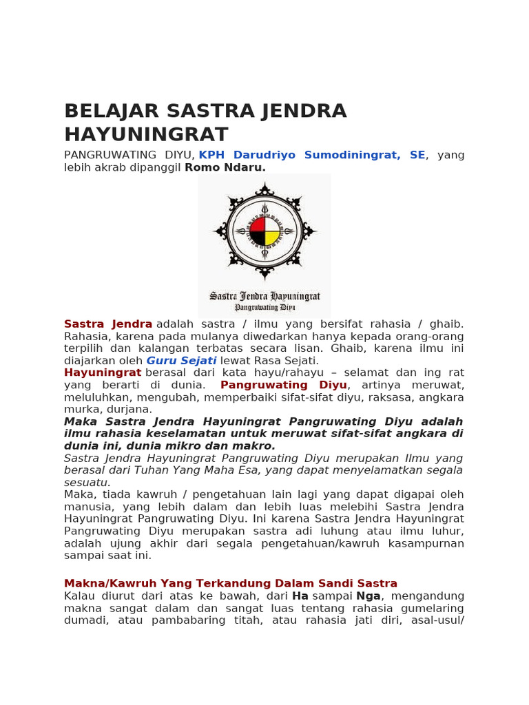 Pemahaman Sastra Jendra Hayuningrat | PDF