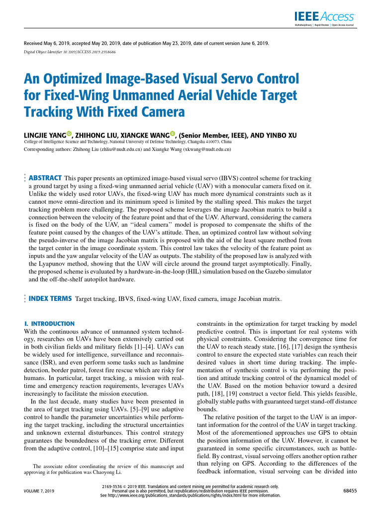 An Optimized Image-Based Visual Servo Control for Fixed-Wing Unmanned Aerial Vehicle Target ...