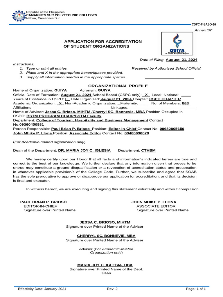 Application-for-Accreditation-of-Student-Organizations | PDF
