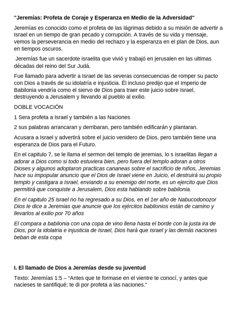 Jeremías Profeta de Coraje y Esperanza en Medio de La Adversidad | PDF ...