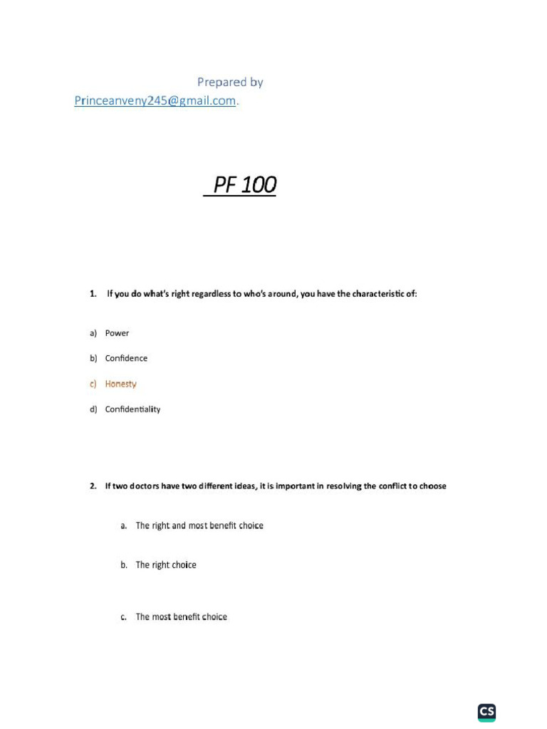 PF 100 SOLVED QUESTIONS | PDF PF 100 SOLVED QUESTIONS | PDF