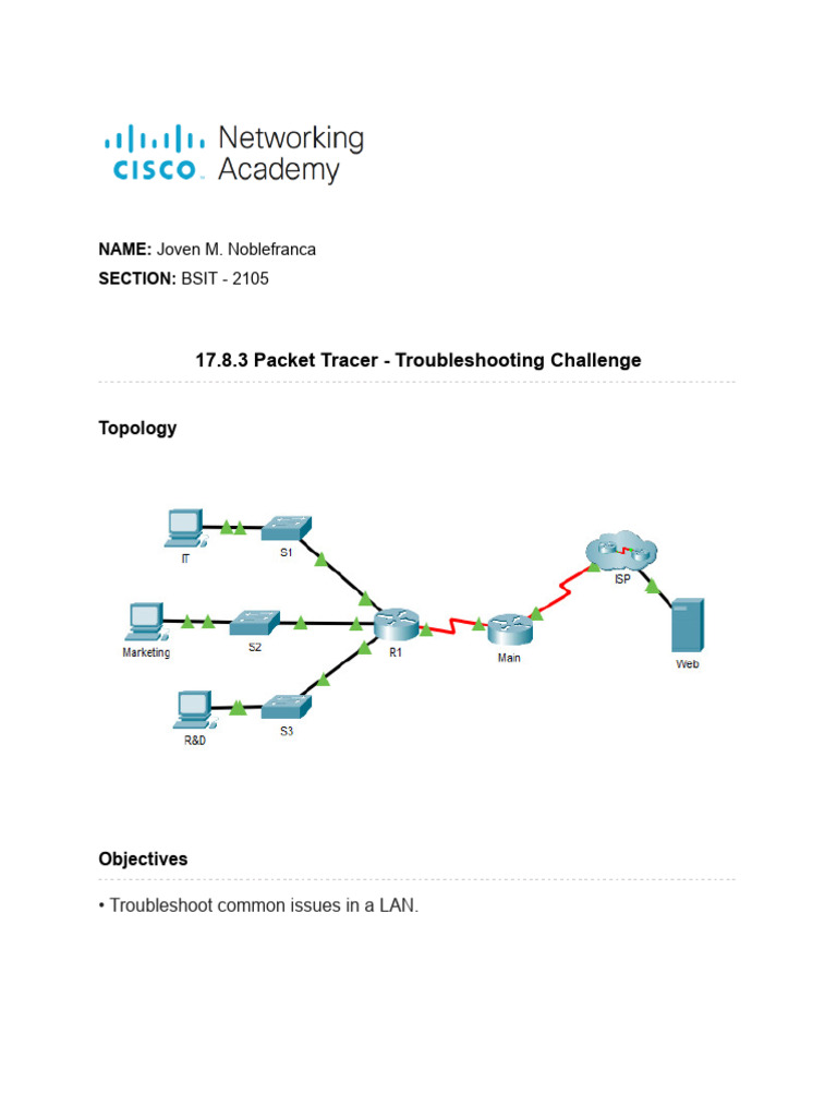 17.8.3 Packet Tracer - Troubleshooting Challenge | PDF