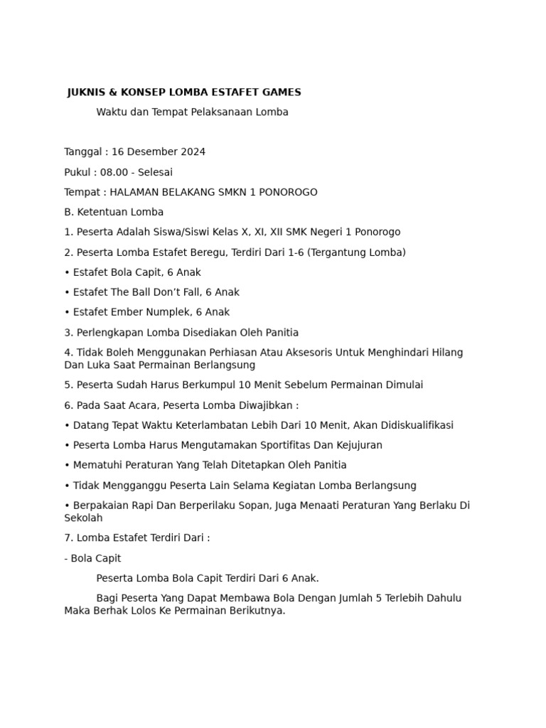 Juknis & Konsep Lomba Estafet Games | PDF