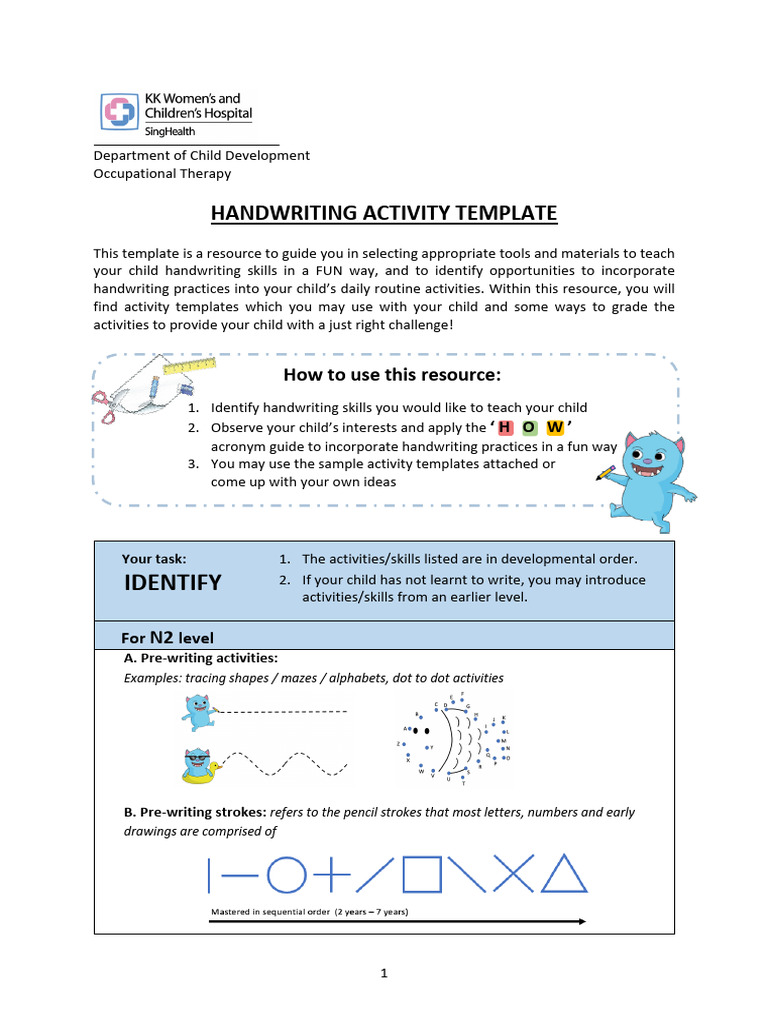 DCD Handwriting Activity Template | PDF | Menu | Restaurants