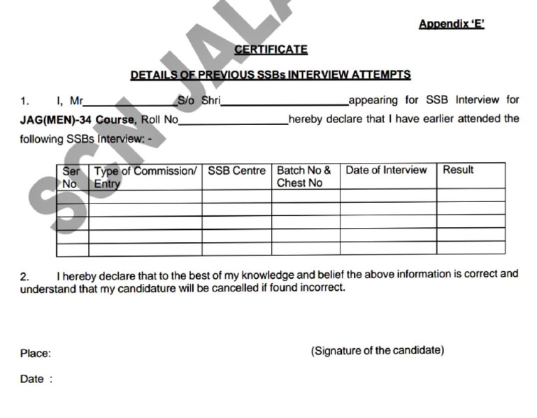 Previous SSB Interview Attempts Certificate | PDF