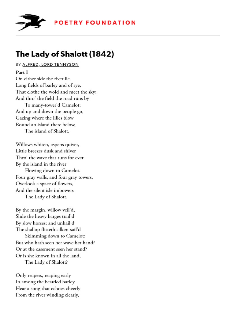 The Lady of Shalott Poem (1842) | PDF