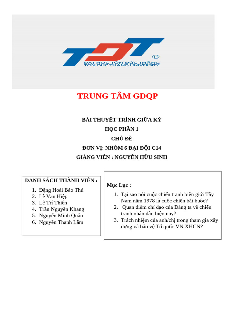 Bài Báo Cáo Gdqp - c14 -Tđ 6 | PDF