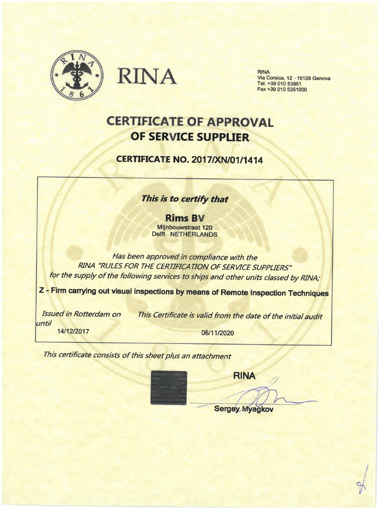 Certificate RINA | PDF