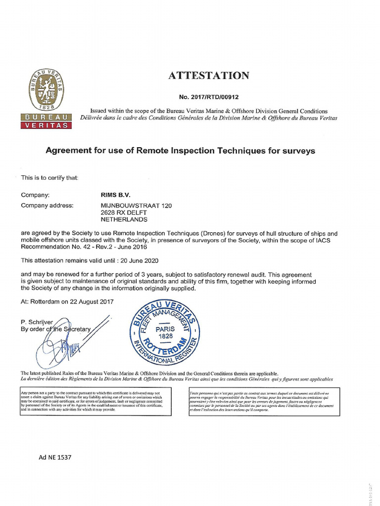 Attestation Class Approval Bureau Veritas | PDF