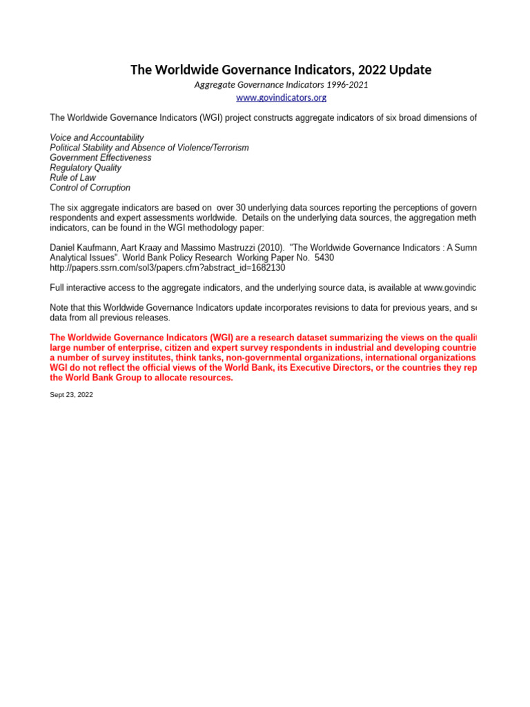 2022 Worldwide Governance Indicators Update | PDF | Governance ...