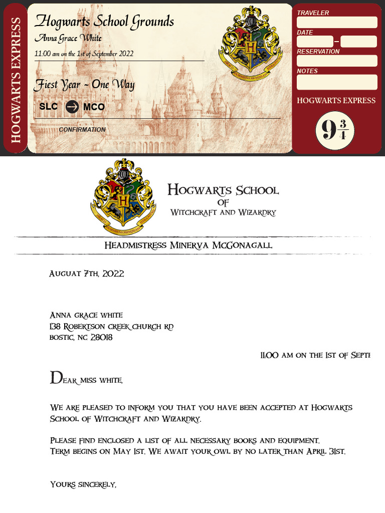 Hogwarts First-Year Acceptance Letter | PDF | Fantasy | Mythological Powers