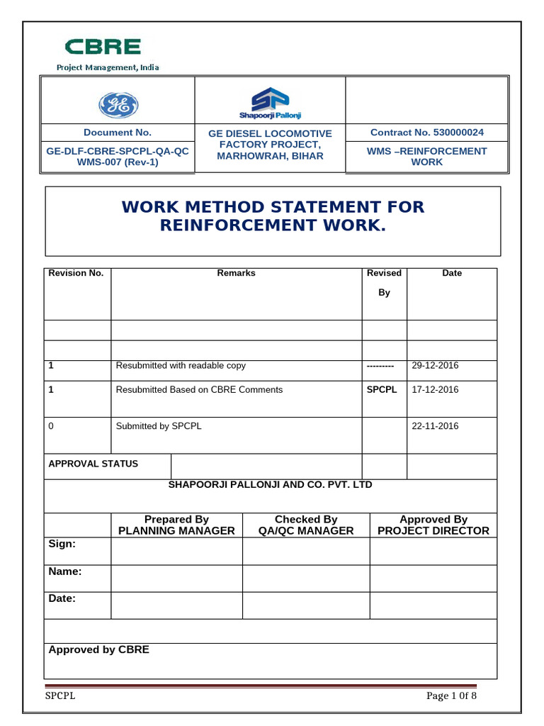Wms For Reinforcement Work.291216 | PDF | Building Engineering | Materials