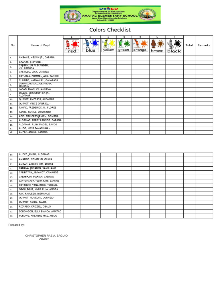 Colors Checklist | PDF