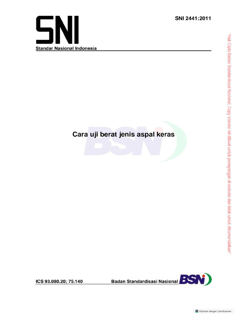Sni 24412011 Cara Uji Berat Jenis Aspal Keras | PDF