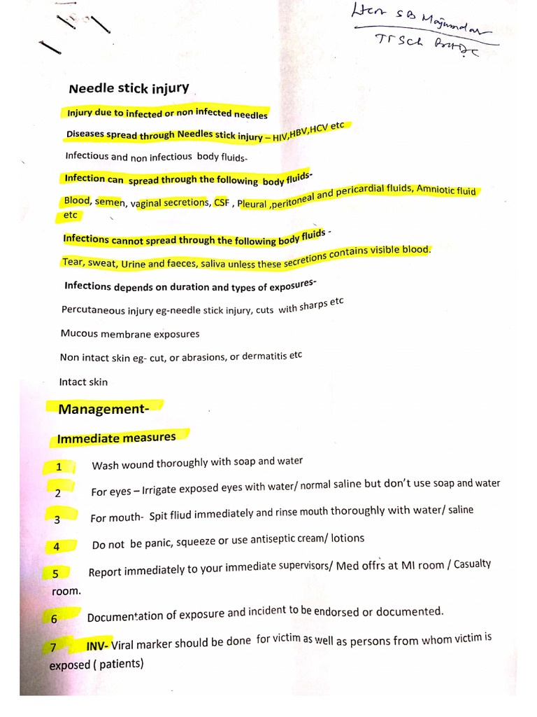 Needle Stick Injury | PDF