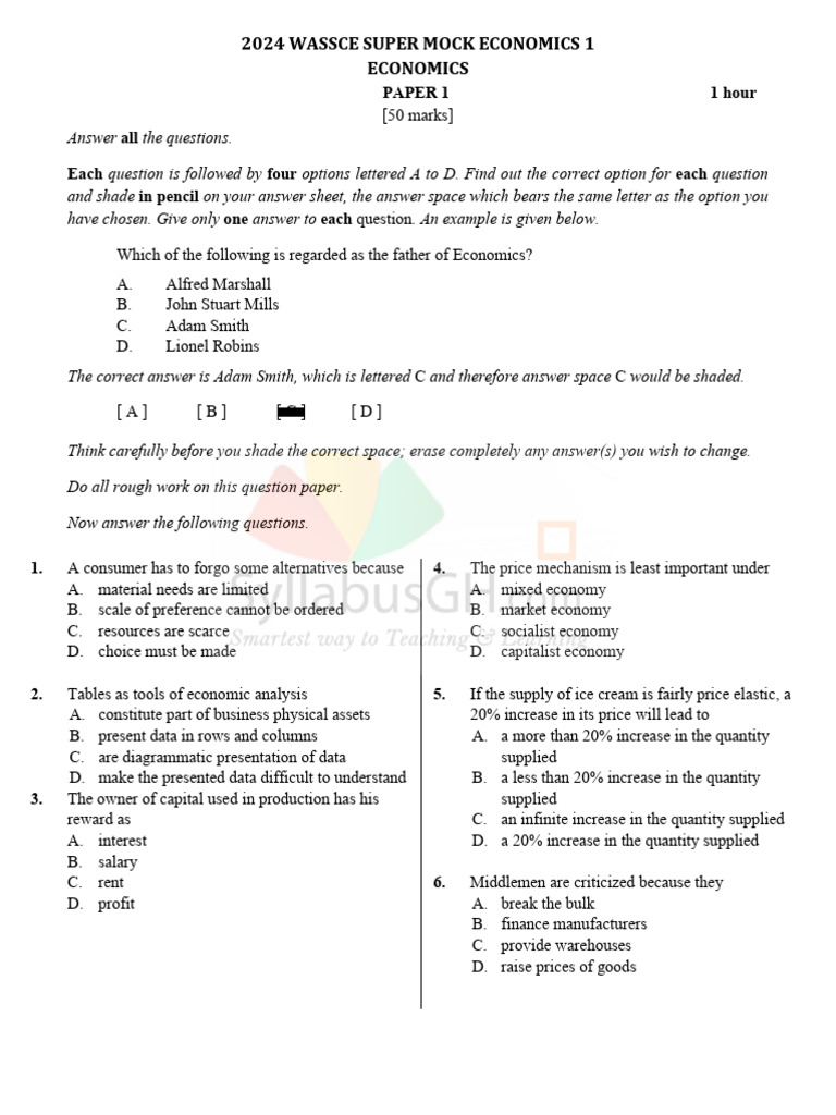 2024 WASSCE Economics Mock Exam | PDF | Demand | Elasticity (Economics)