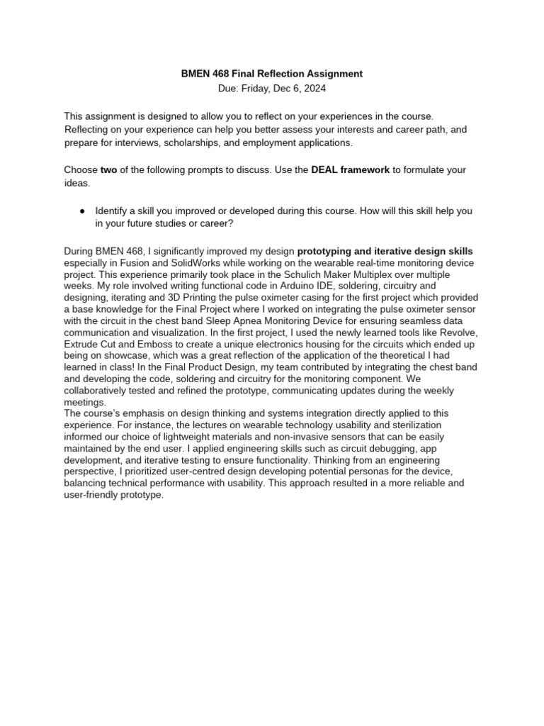 Final Reflection Assignment | PDF | Usability | Engineering