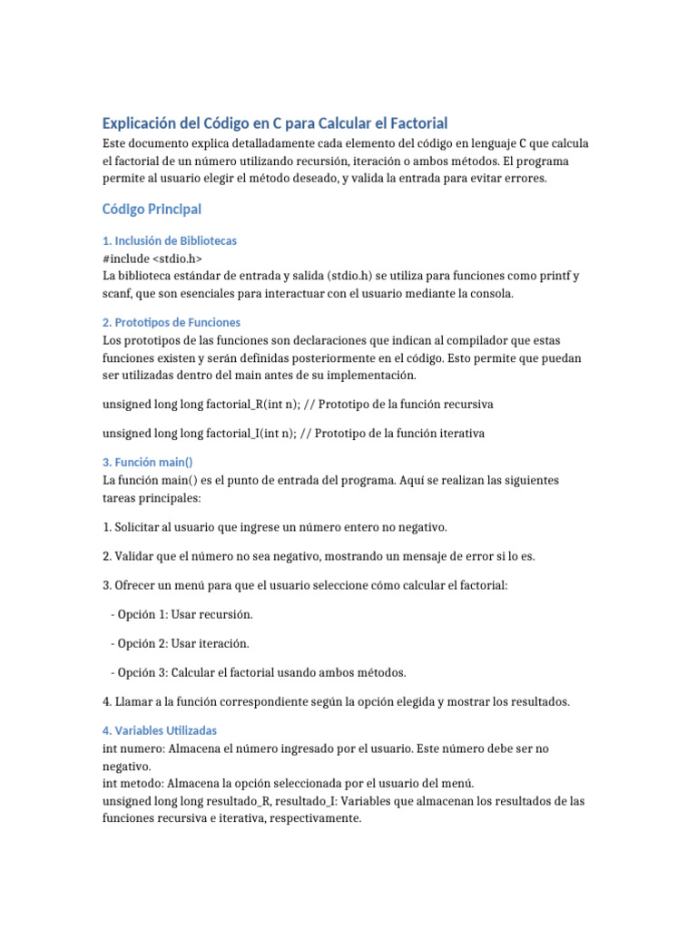 Explicacion Codigo Factorial | PDF | Recursividad | C (lenguaje de programación)