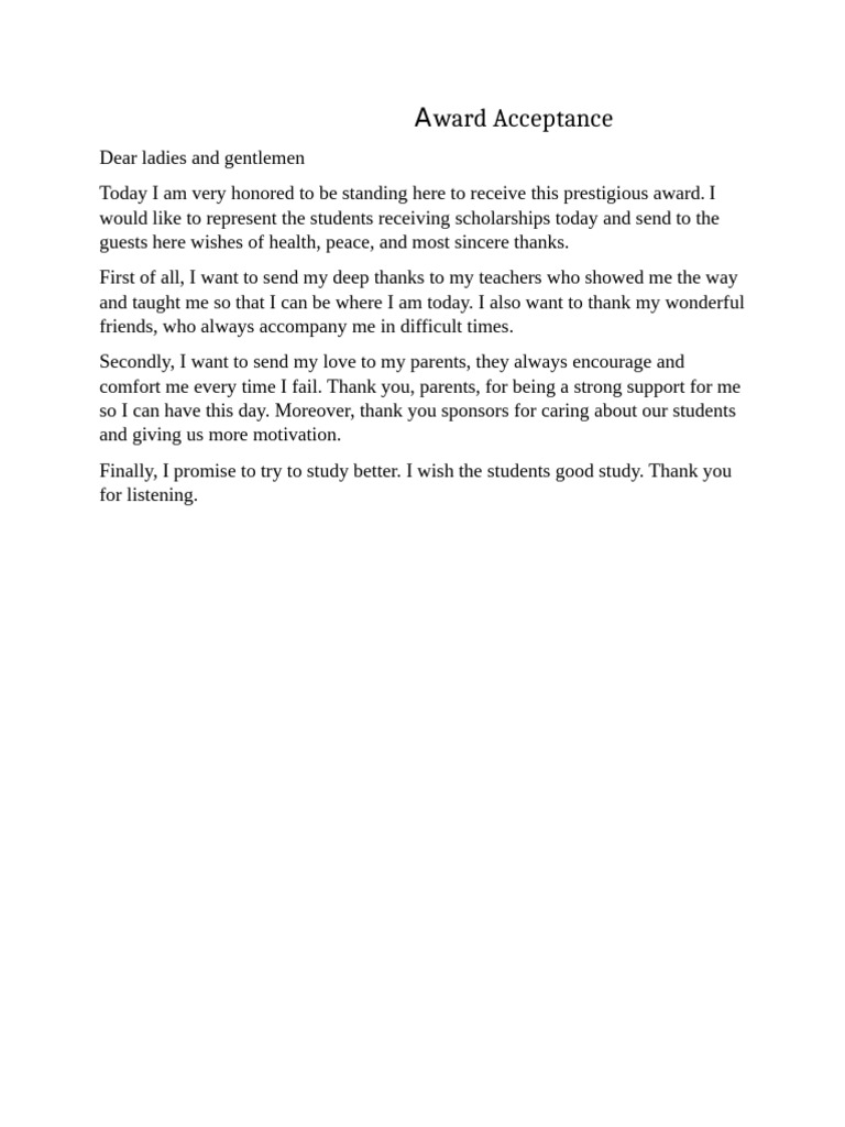 Award Acceptance Speech Tran Nhu Quynh | PDF