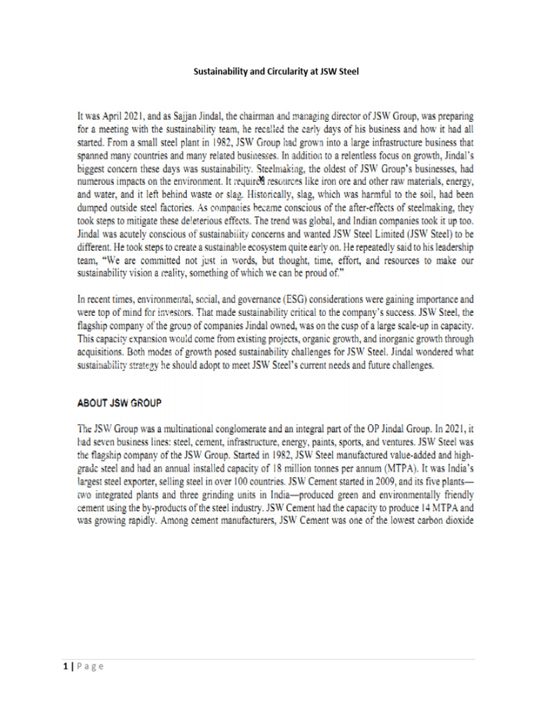 Sustainability and Circularity at JSW Steel | PDF
