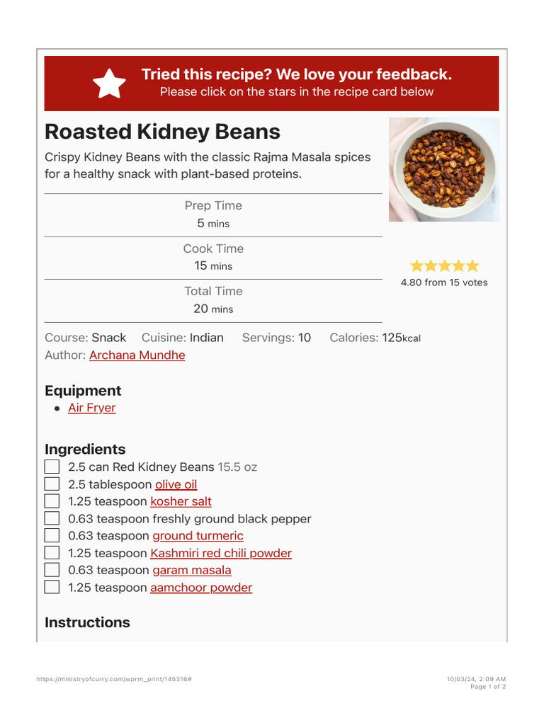 Roasted Kidney Beans - Ministry of Curry | PDF | Cooking | Fat