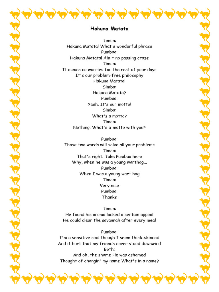 Hakuna Matata Lyrics | PDF