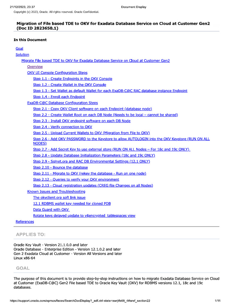Migrate File Based TDE To OKV - Exadata Option | PDF