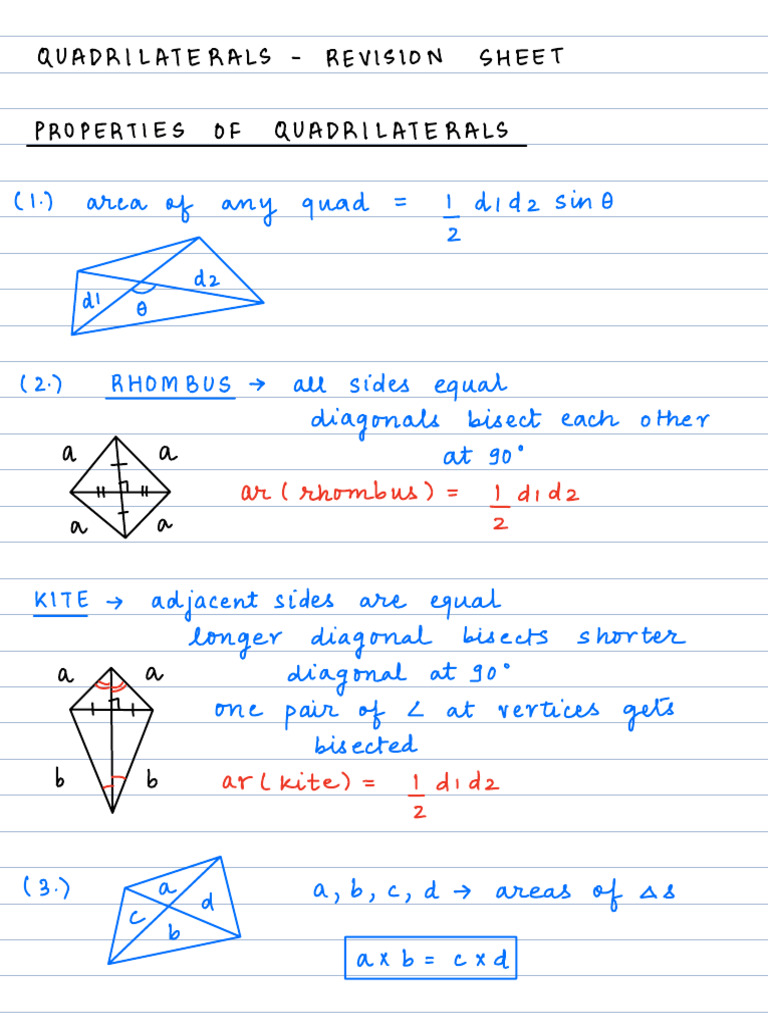 Quadrilaterals Revision Sheet | PDF | Rectangle | Elementary Geometry