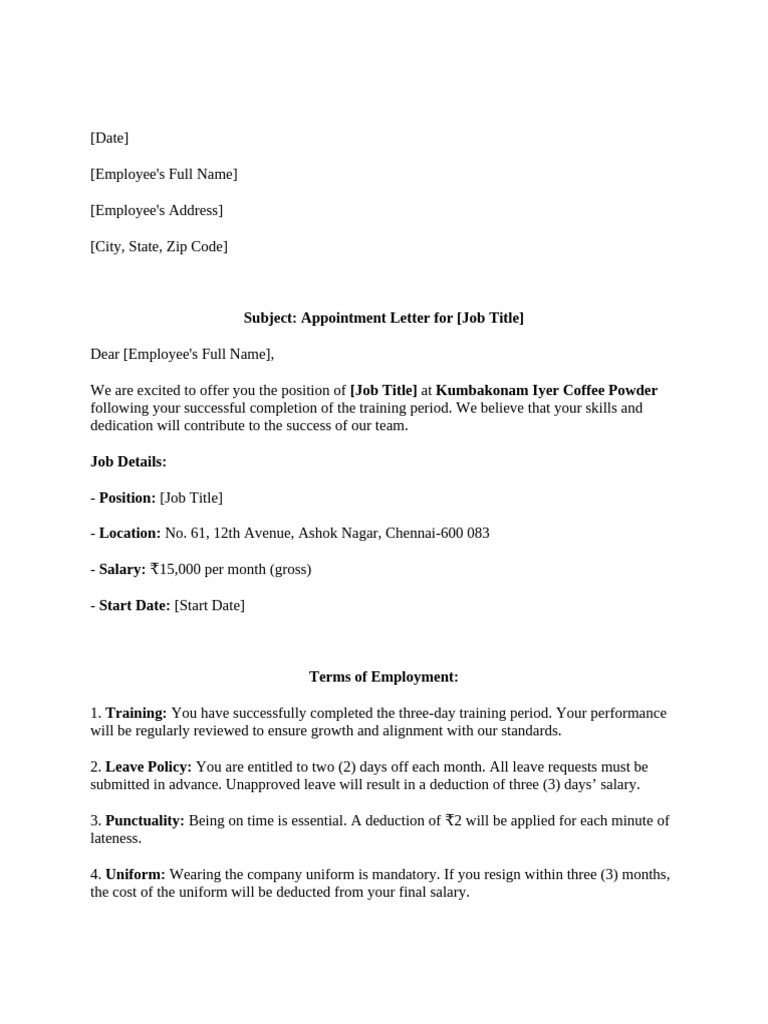 Appointment Letter | PDF | Employment | Salary