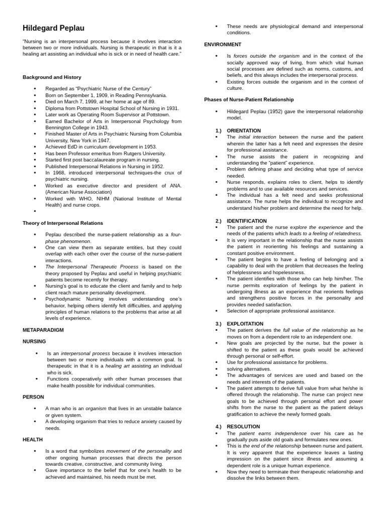 Hildegard Peplau (1) | PDF | Psychology | Psychological Concepts