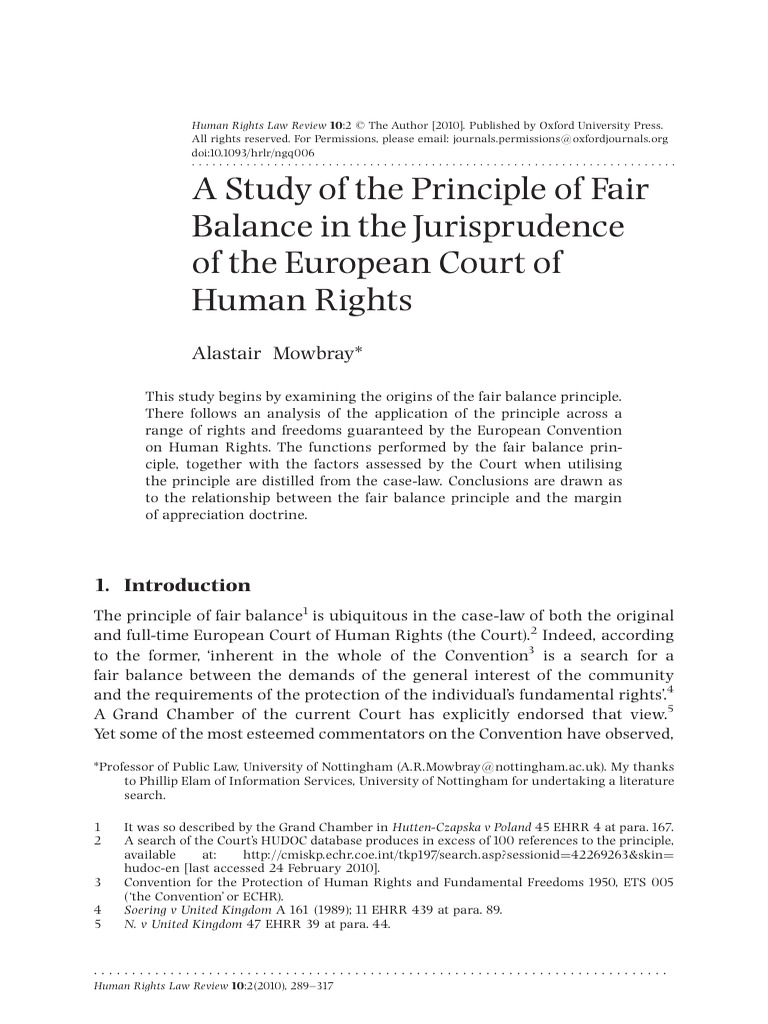 Fair Balance in ECHR Jurisprudence | PDF | European Convention On Human ...