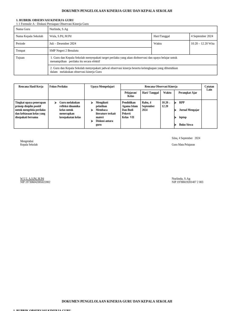 Form Observasi Guru - Copy | PDF