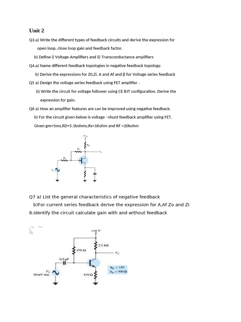 Unit 2 qns | PDF | Amplifier | Feedback