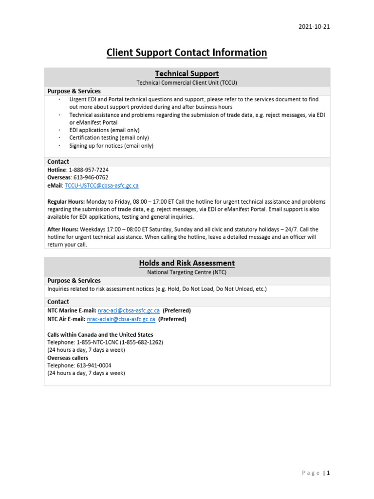 CBSA Contacts For Freight Forwarders | PDF