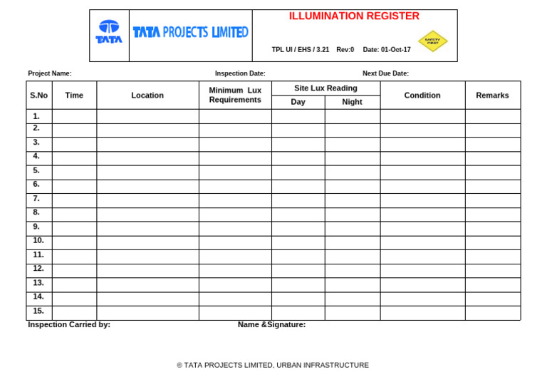 Lux Monitoring Weekly Checklist | PDF