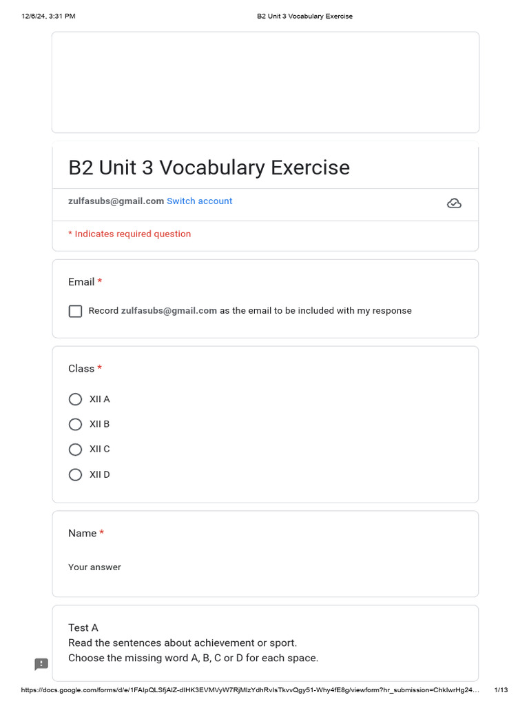 B2 Sports Vocabulary Exercise | PDF | Sports | Vocabulary