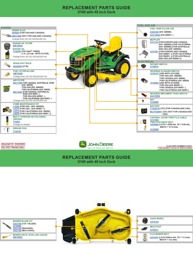 Guia de Reemplazo de Partes Tractor John Deere d140 | PDF | Land ...