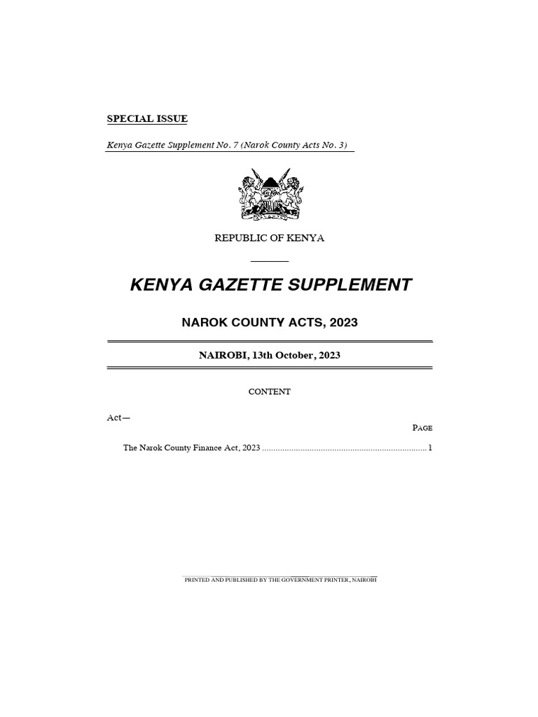 Narok County Finance Act 2023 Overview | PDF | License | Taxes
