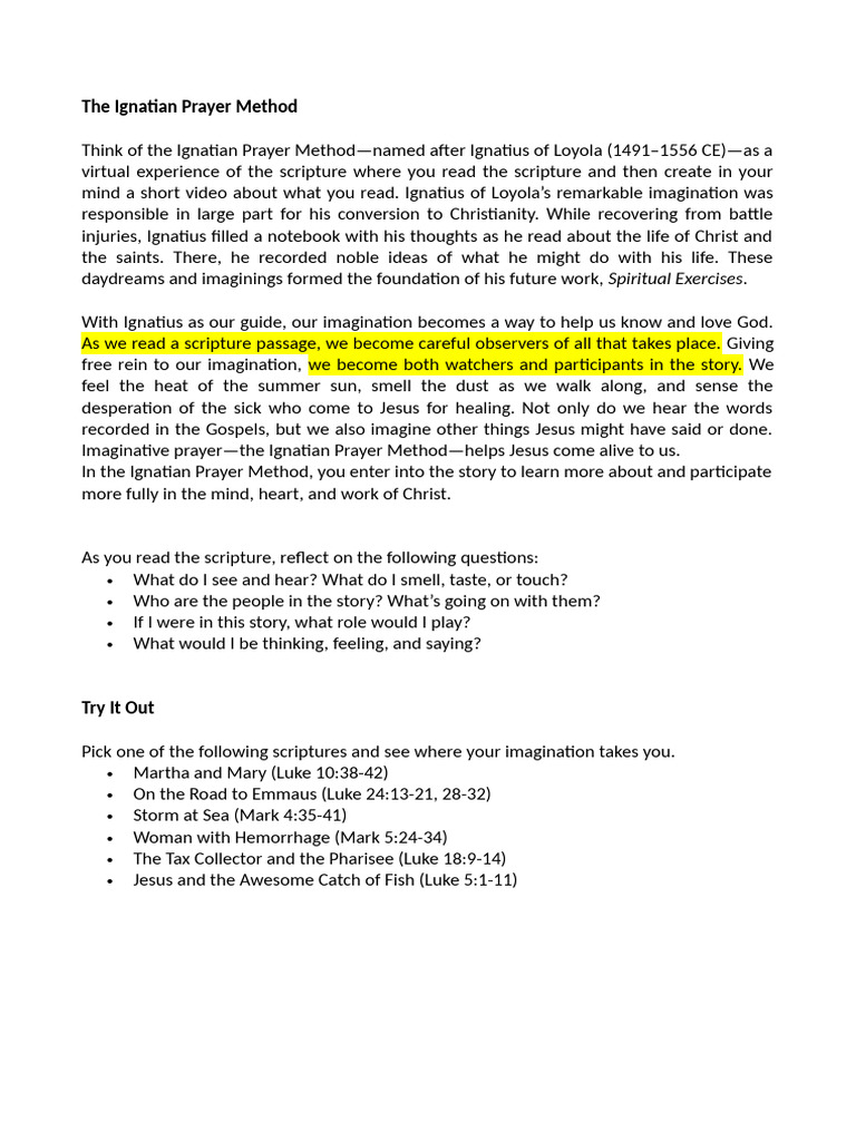 Ignatian Prayer Method Guide | PDF