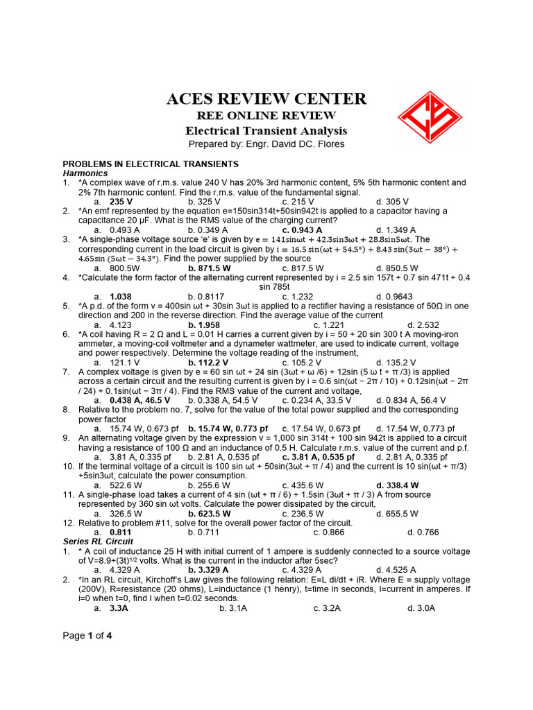 EE02 Electrical Transient Analysis - April 2025 | PDF | Inductor ...
