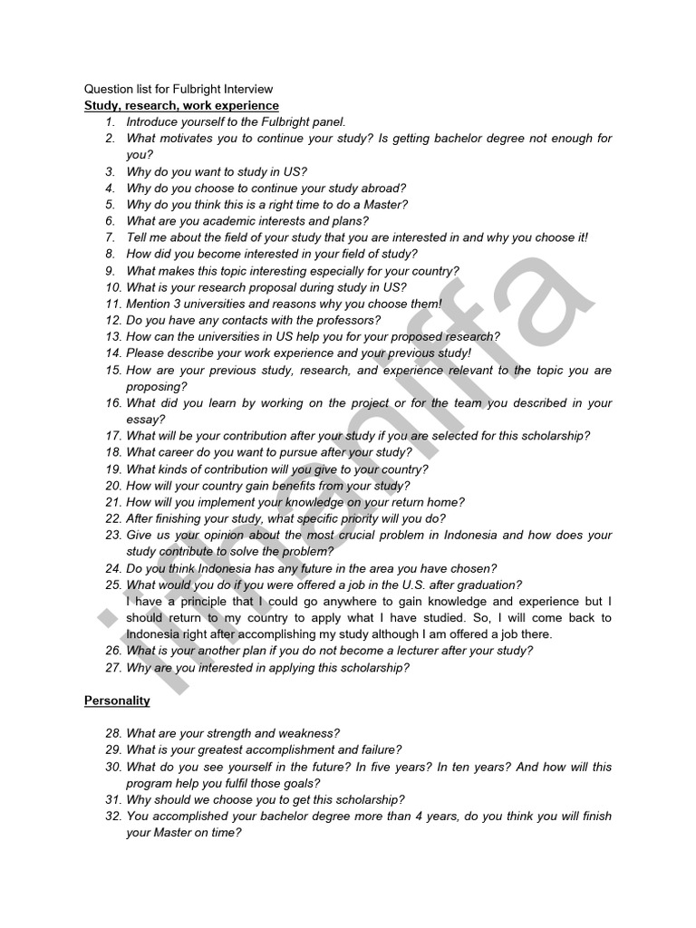 Fulbright Interview Prep Guide | PDF | Experience | Cognition