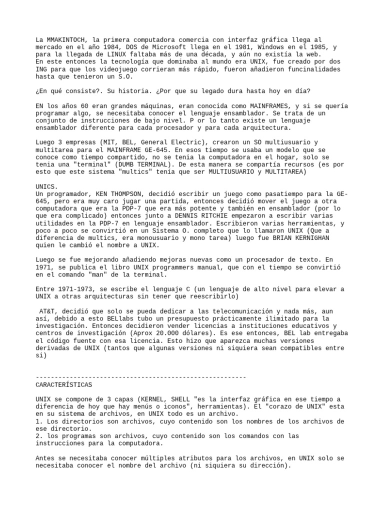 Historia y legado de UNIX | PDF | Unix | Equipo de oficina